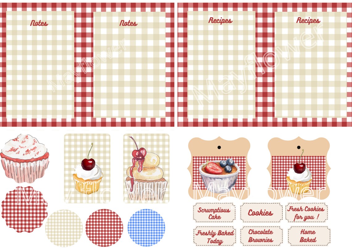 Retro Baking A4 Landscape Printable Pages X 16 Gingham Check - Etsy UK