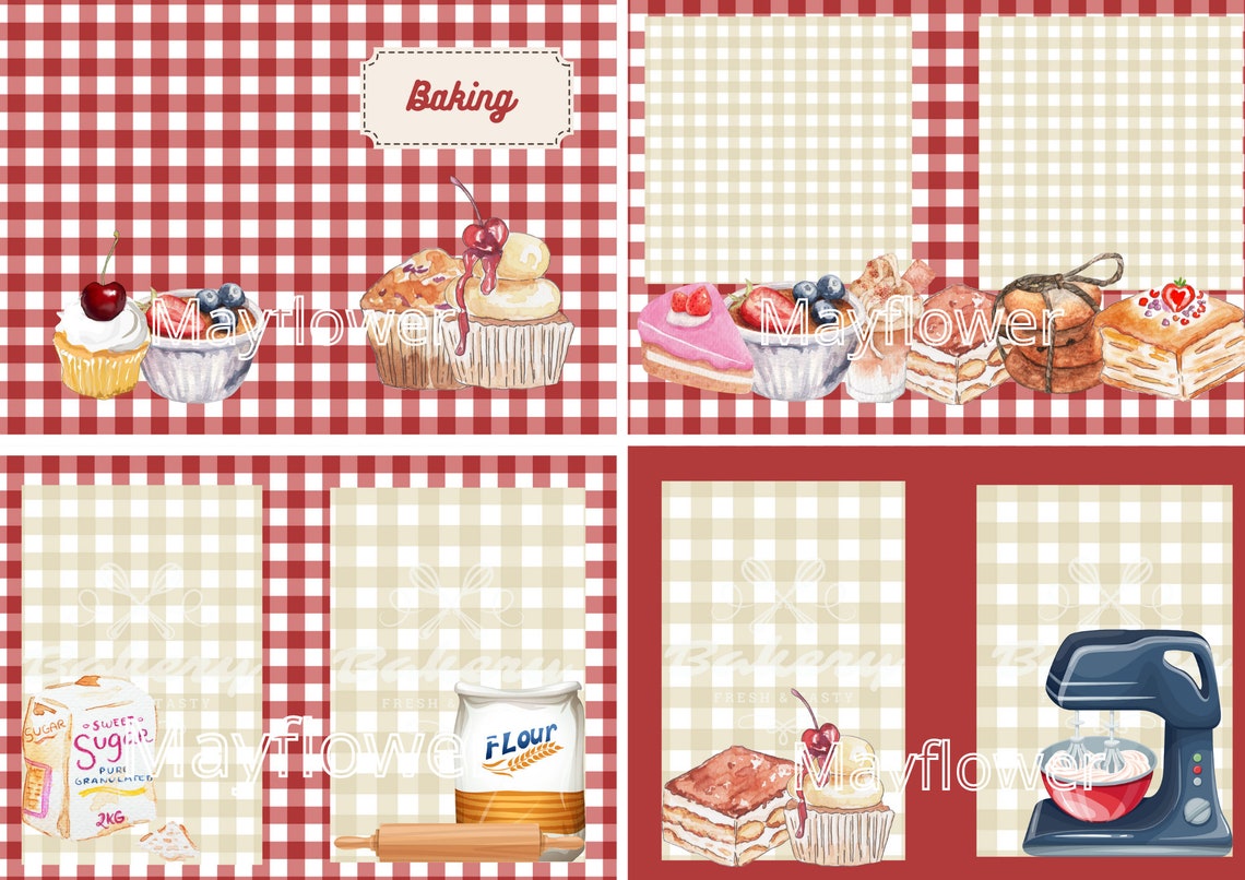 Retro Baking A4 Landscape Printable Pages X 16 Gingham Check - Etsy UK