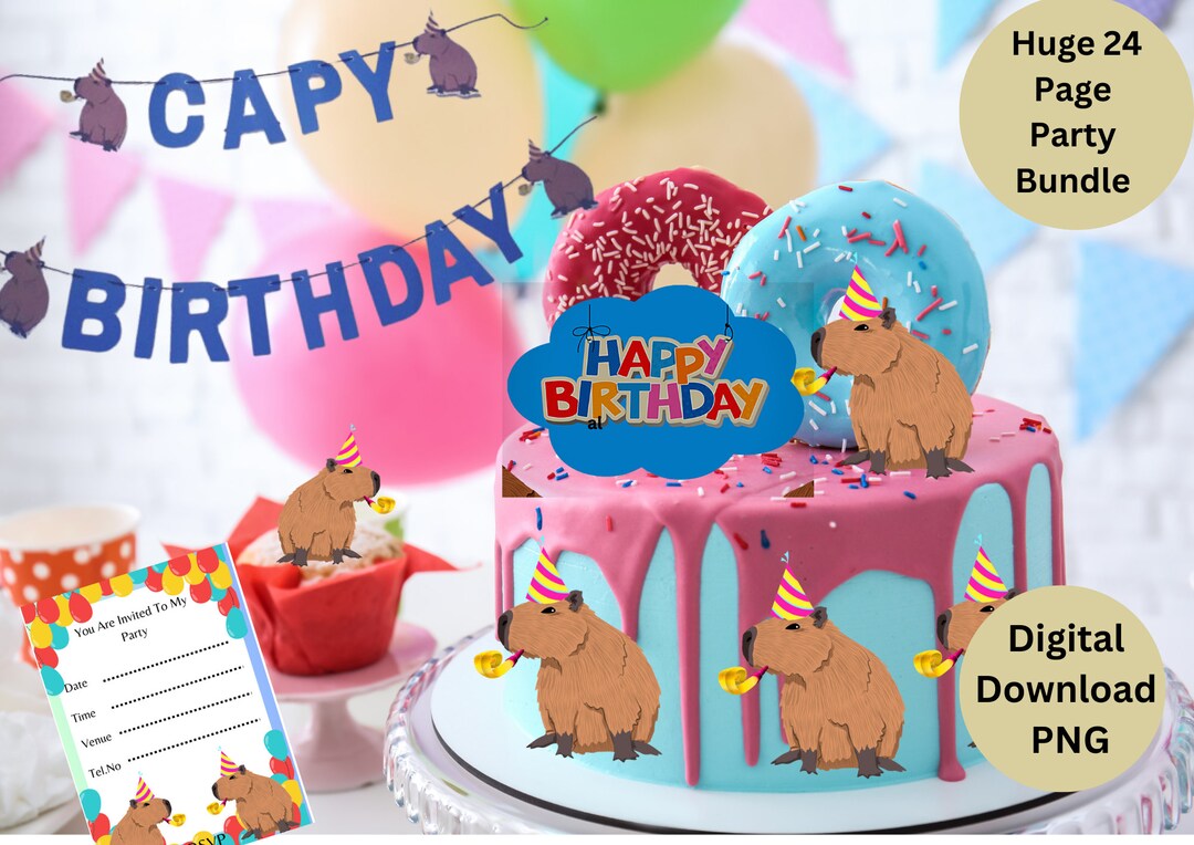 Capy Birthday Digital Download Capybara Party Bundle Personalised ...