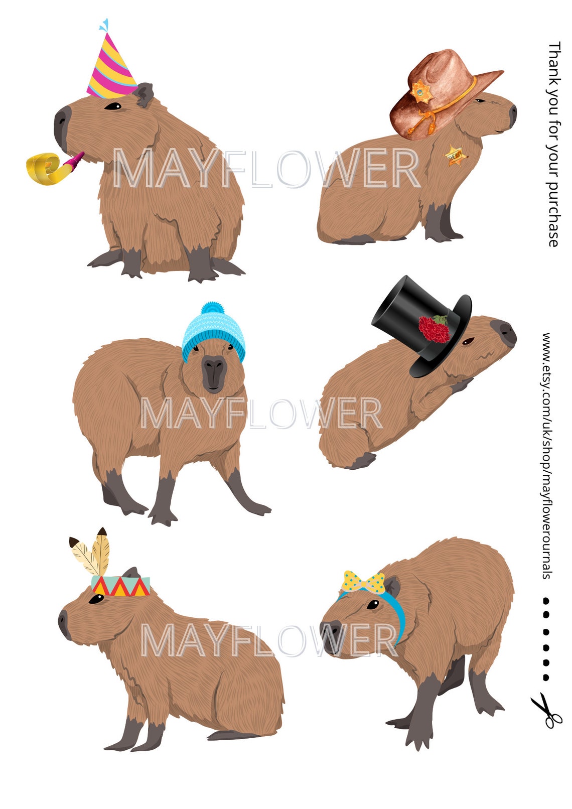 Capybaras Digital Download 12 Images Printable Cut Outs Stickers ...