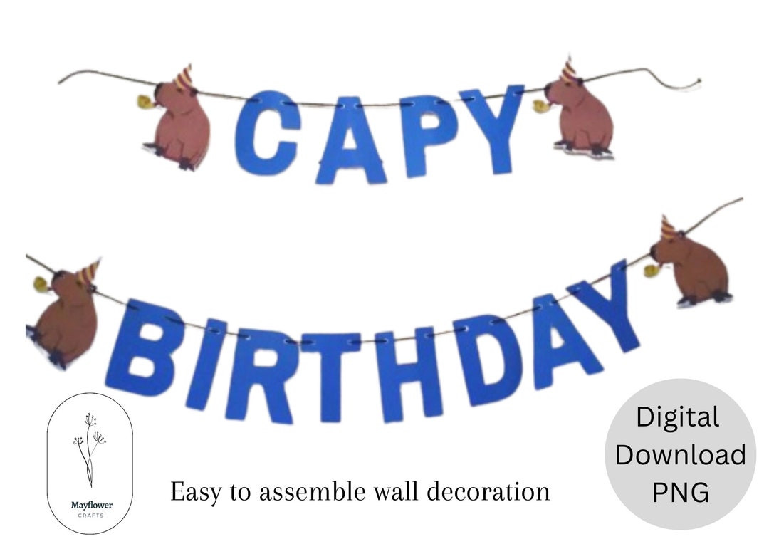 Capy Birthday Banner Bunting Digital Download Capybara Party Wall ...
