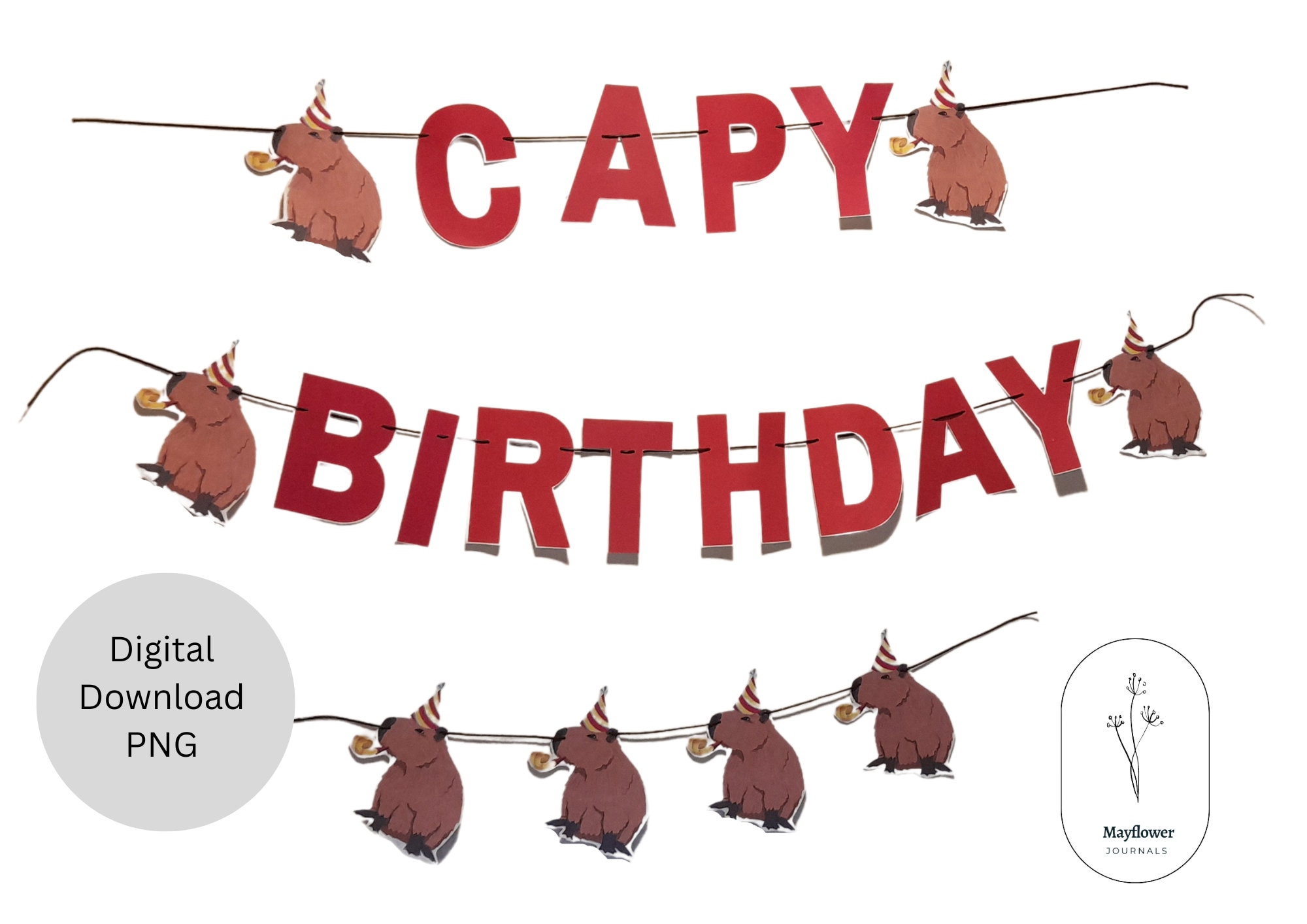 Capy Birthday Banner Bunting Pink Letters Cute Capybara Digital ...