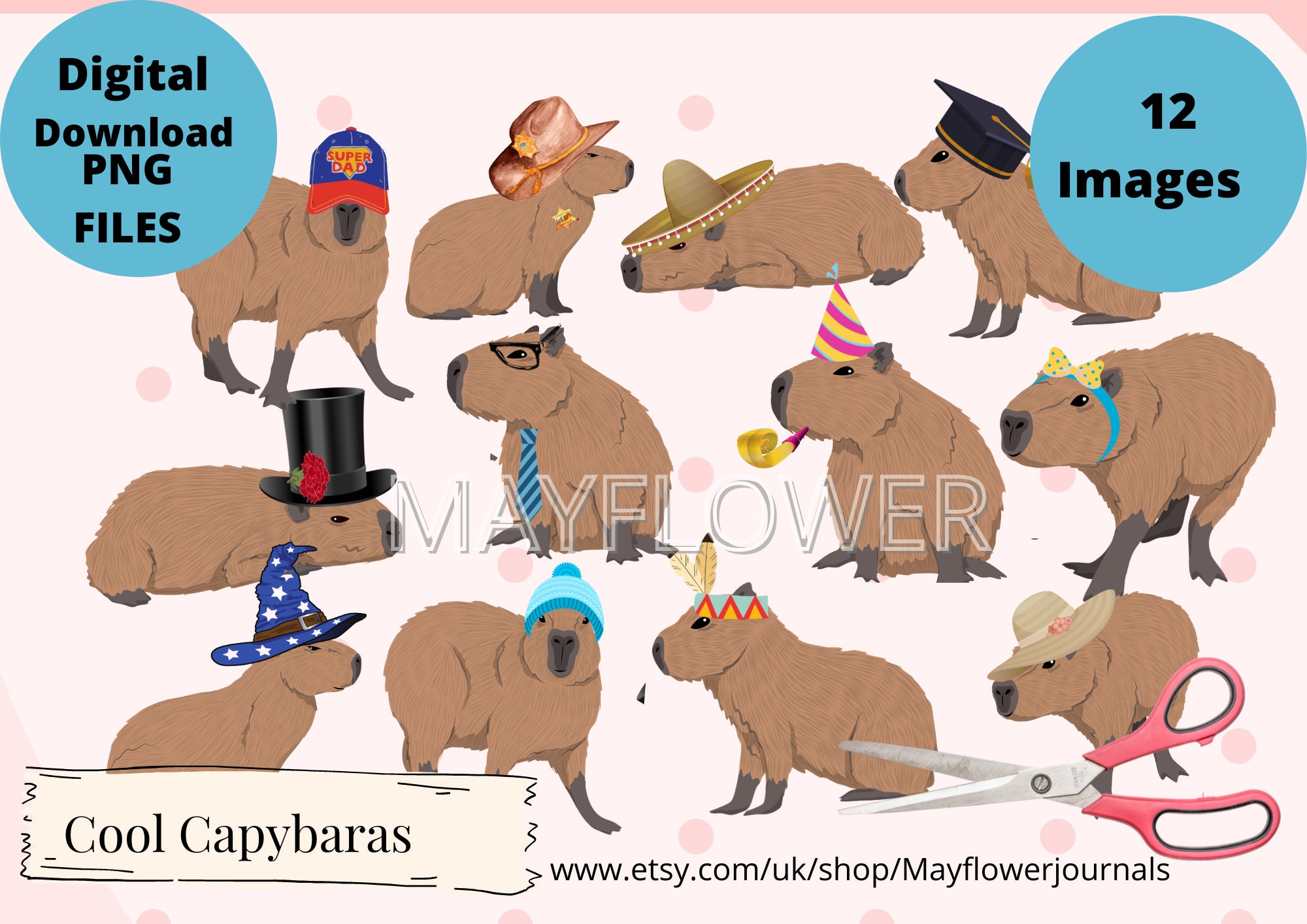 Capybaras Digital Download 12 Images Printable Cut Outs Stickers ...