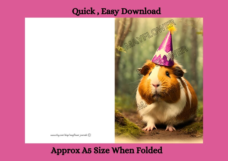 Guinea Pig Birthday Card Printable Wearing Party Hat Ginger & White ...