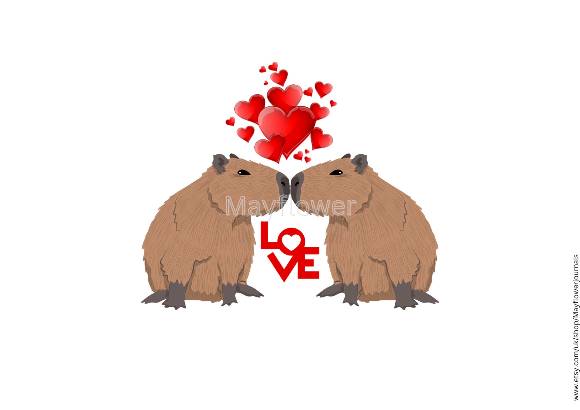 Capybara Love Printable A4 Landscape Picture Print Image Colour Hearts ...