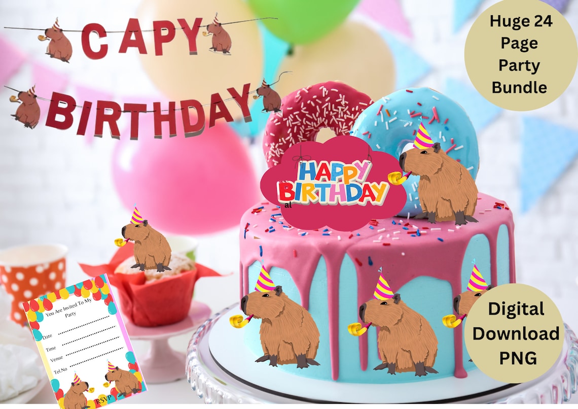Capy Birthday Digital Download Capybara Party Bundle Personalised ...