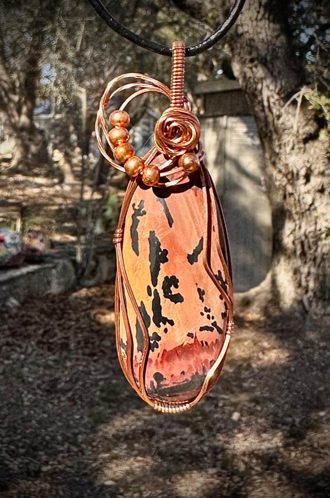 Indian Paint Stone With Copper Beads Copper Wrapped Pendant - Etsy