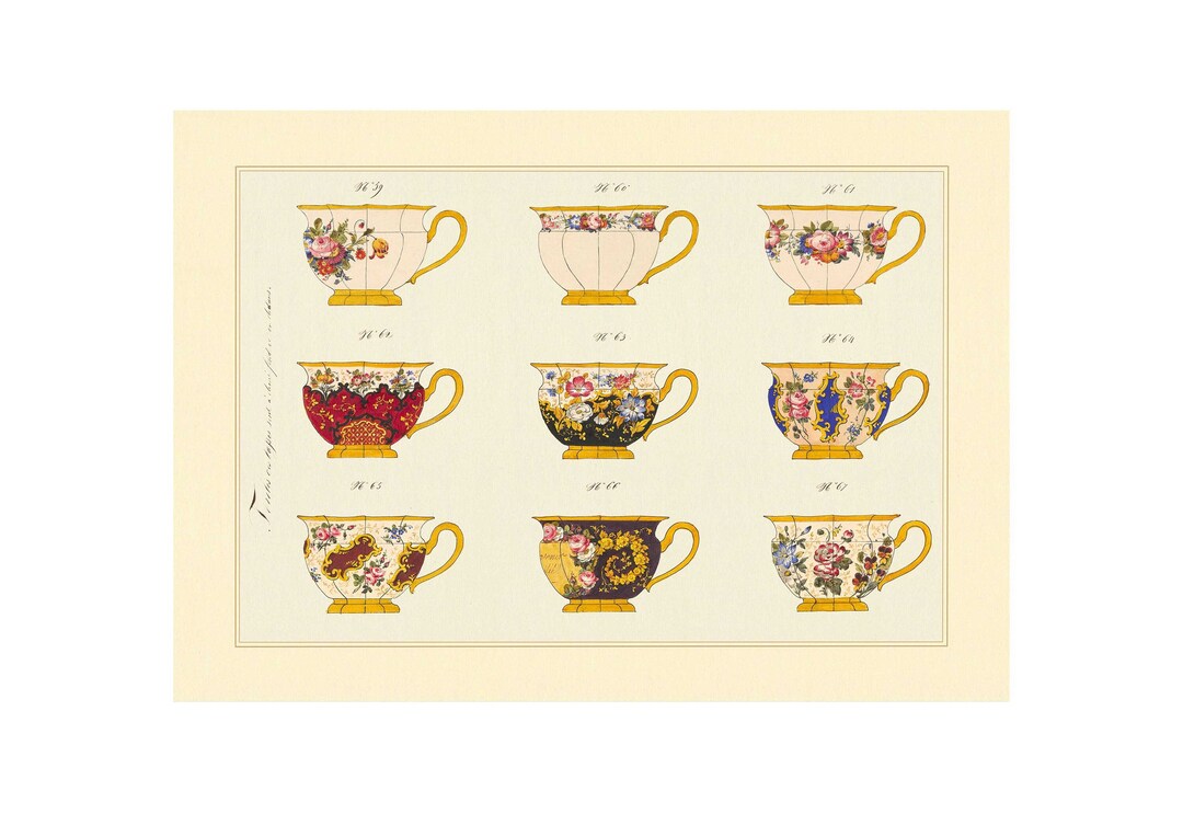 Vintage Tea Cups - Porcelain Designs 19th Century - Giclee Fine Art ...