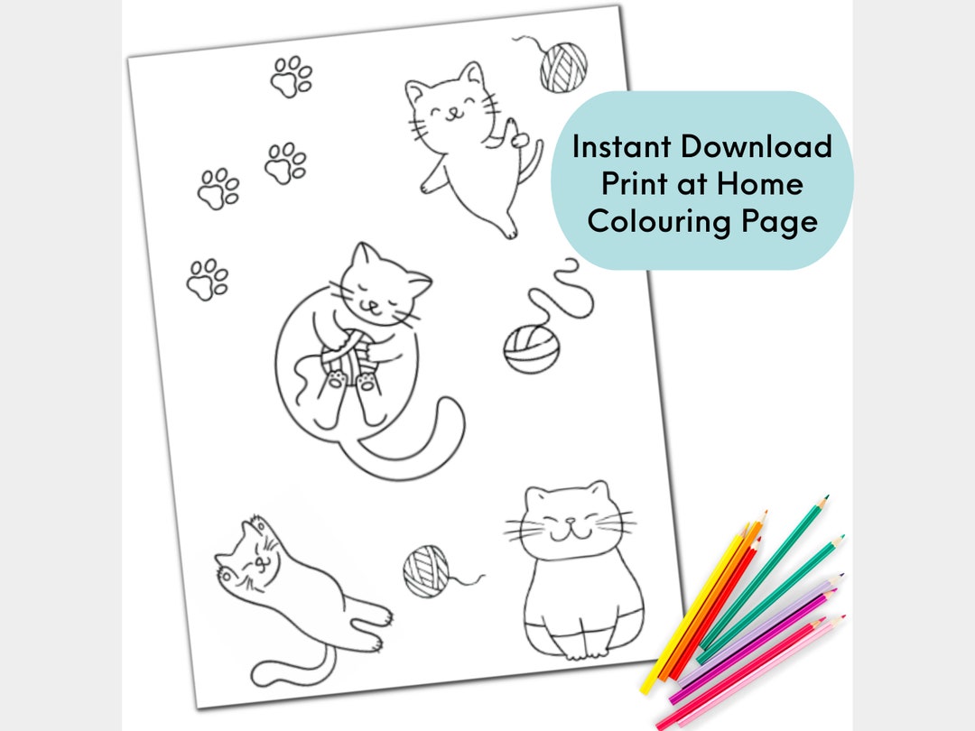 Printable Cat Coloring Page for Kids, Kitten Colouring Sheet, Instant ...