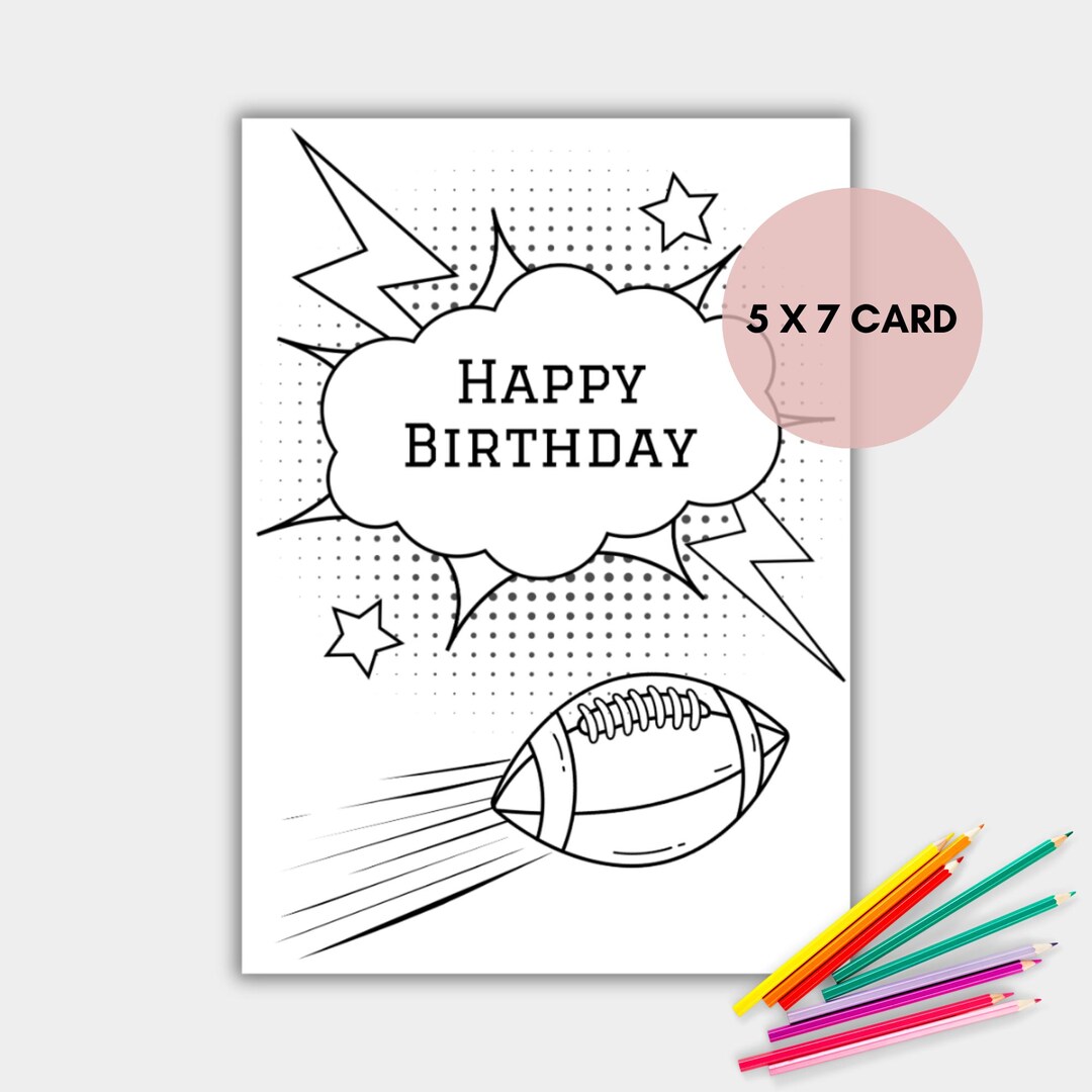 NFL Football Coloring Birthday Card for Kids, Printable Gridiron ...