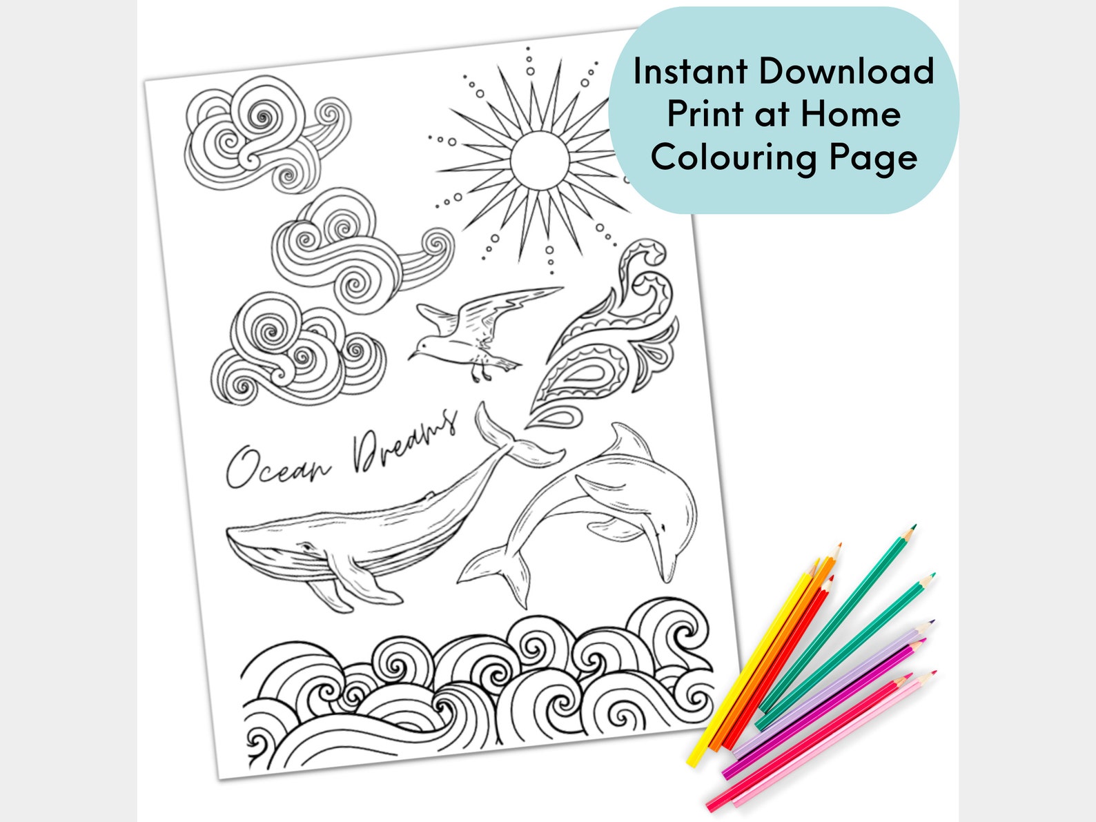 Sea Colouring Page, Printable, Ocean Waves Colouring Sheet, Instant ...