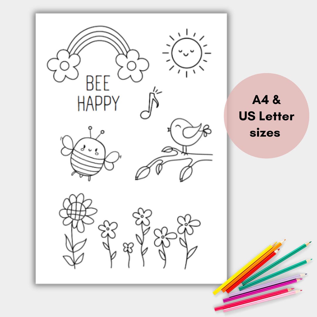 Bee Coloring Page for Kids, Printable Cute Bee Colouring Sheet, Bee ...