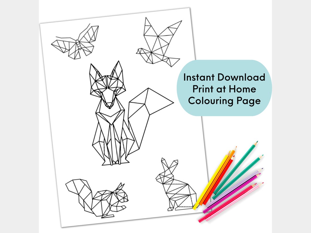 Geometric Colouring Page Printable Animal Colouring Sheet Instant ...