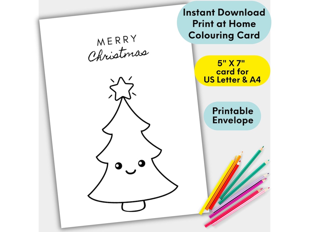 Printable Coloring Christmas Card for Kids, Christmas Colouring Card ...