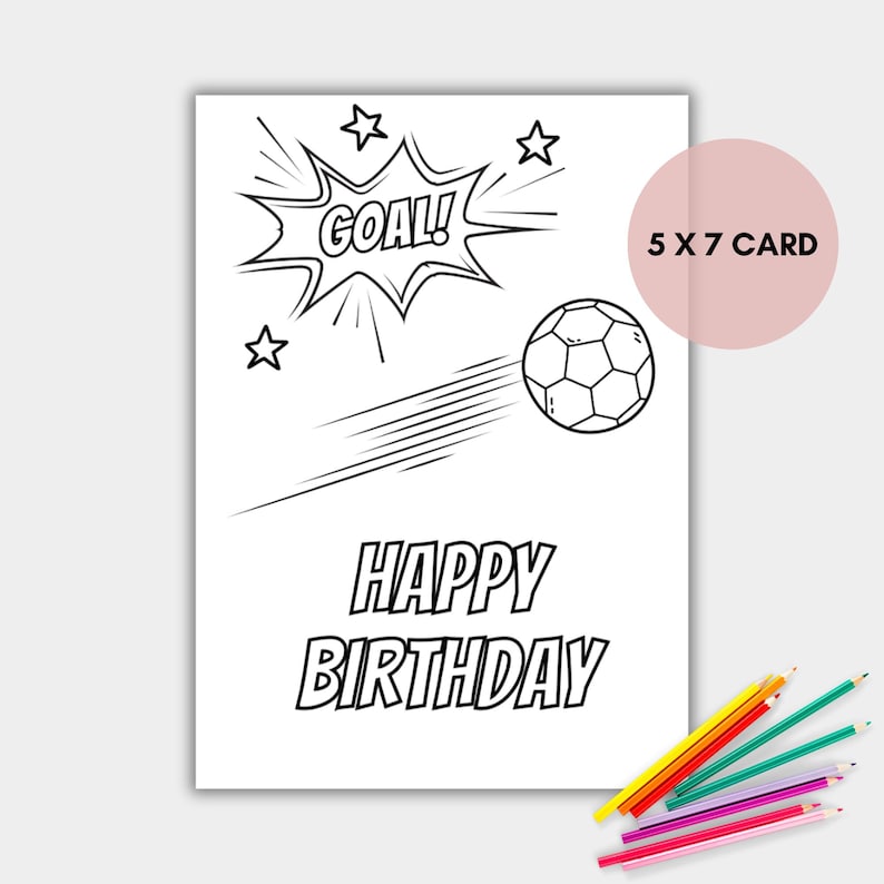 Biglietto d'auguri da colorare a tema calcio per bambini, biglietto da ...