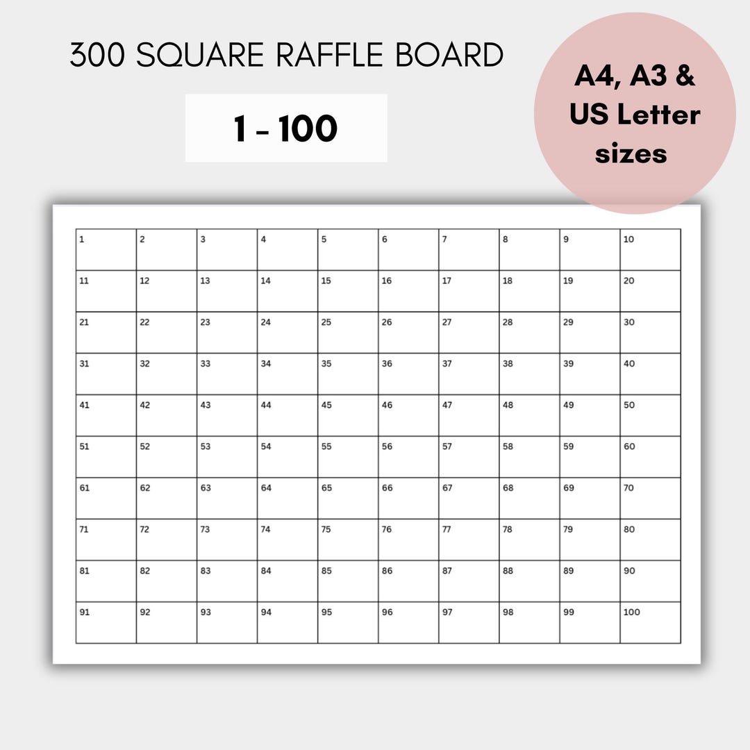 100 200 300 Fundraiser Grid, Printable 1 - 300 Square Raffle Boards, 50 ...