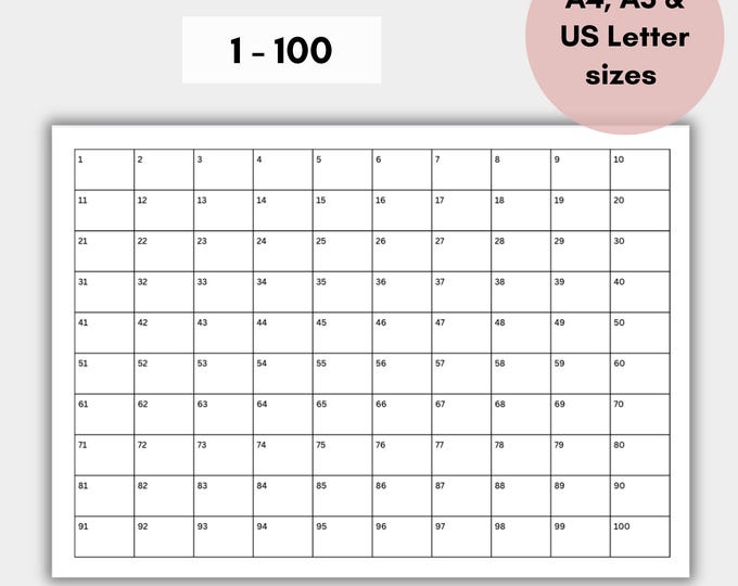 Printable 1 to 300 Number Chart ⦁ A4, A5, Half-letter, Letter Sizes ...
