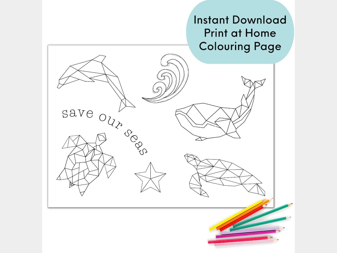 Printable Colouring Page Geometric Sea Creatures Colouring - Etsy