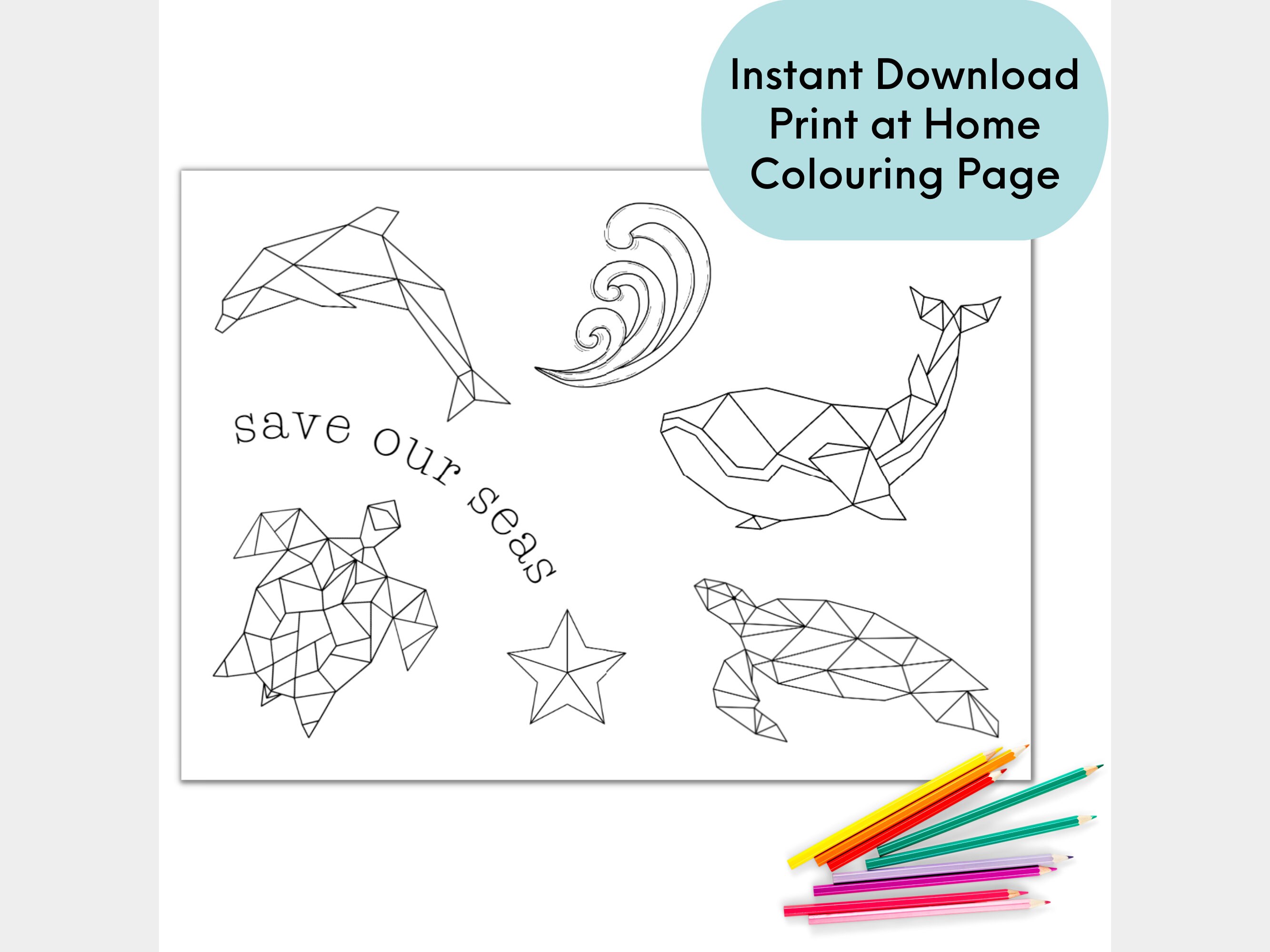 Printable Colouring Page Geometric Sea Creatures Colouring - Etsy