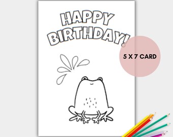 PRINTABLE - Frog Happy Birthday Card for Kids, Coloring Card, DIY Print ...