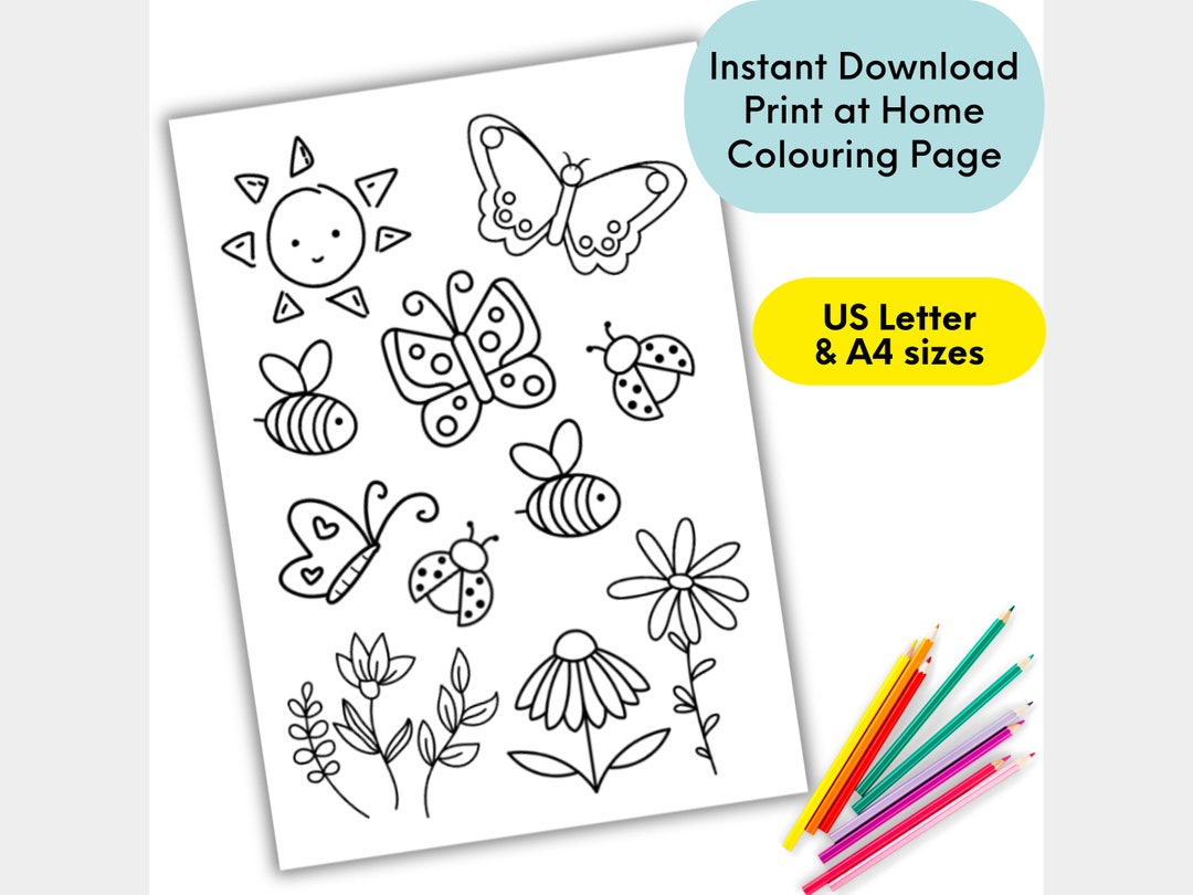 Butterfly Bee Coloring Page for Kids, Printable Colouring Sheet ...