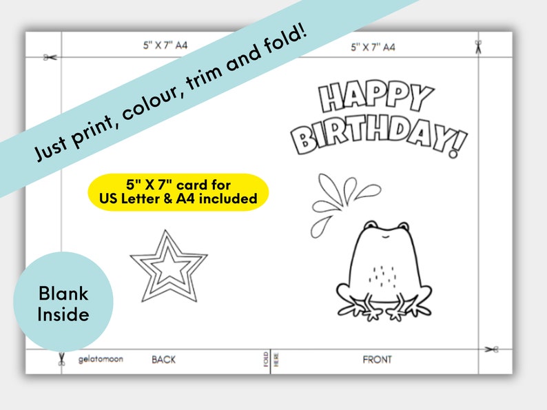 Frog Colouring Birthday Card for Kids, Printable, Instant Download - Etsy