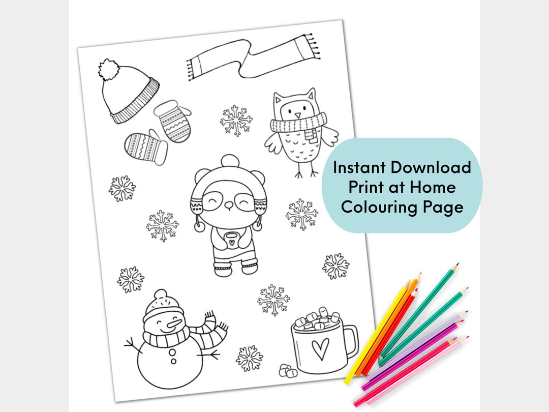 Printable Winter Coloring Page for Kids, Snow Colouring Sheet, Instant ...