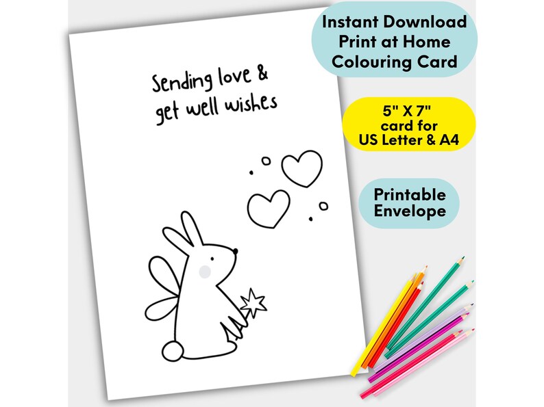 Get Well Soon Coloring Card, Printable Get Well Wishes Colouring Card ...