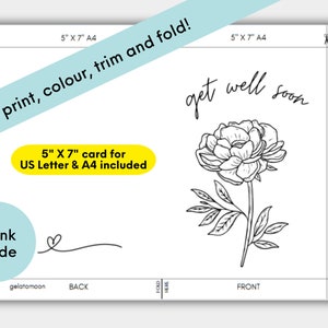 Flower Colouring Get Well Card, Printable, Get Well Soon, Instant ...