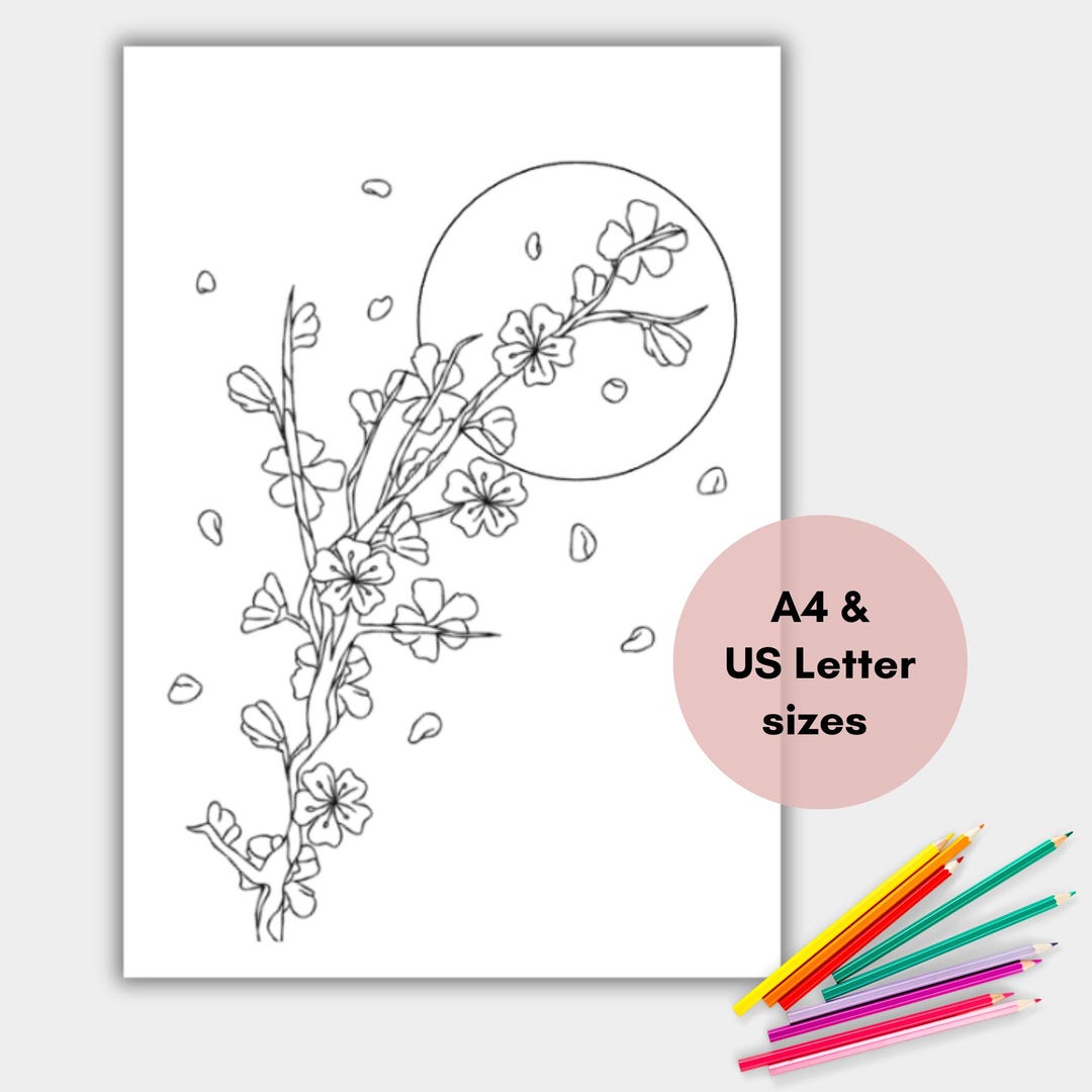 Blossom Coloring Page, Spring Flower Coloring Page for Kids or Adults ...