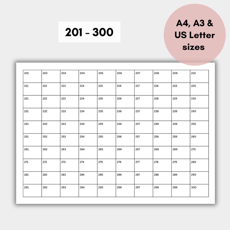 100 200 300 Fundraiser Grid, Printable 1 - 300 Square Raffle Boards, 50 ...