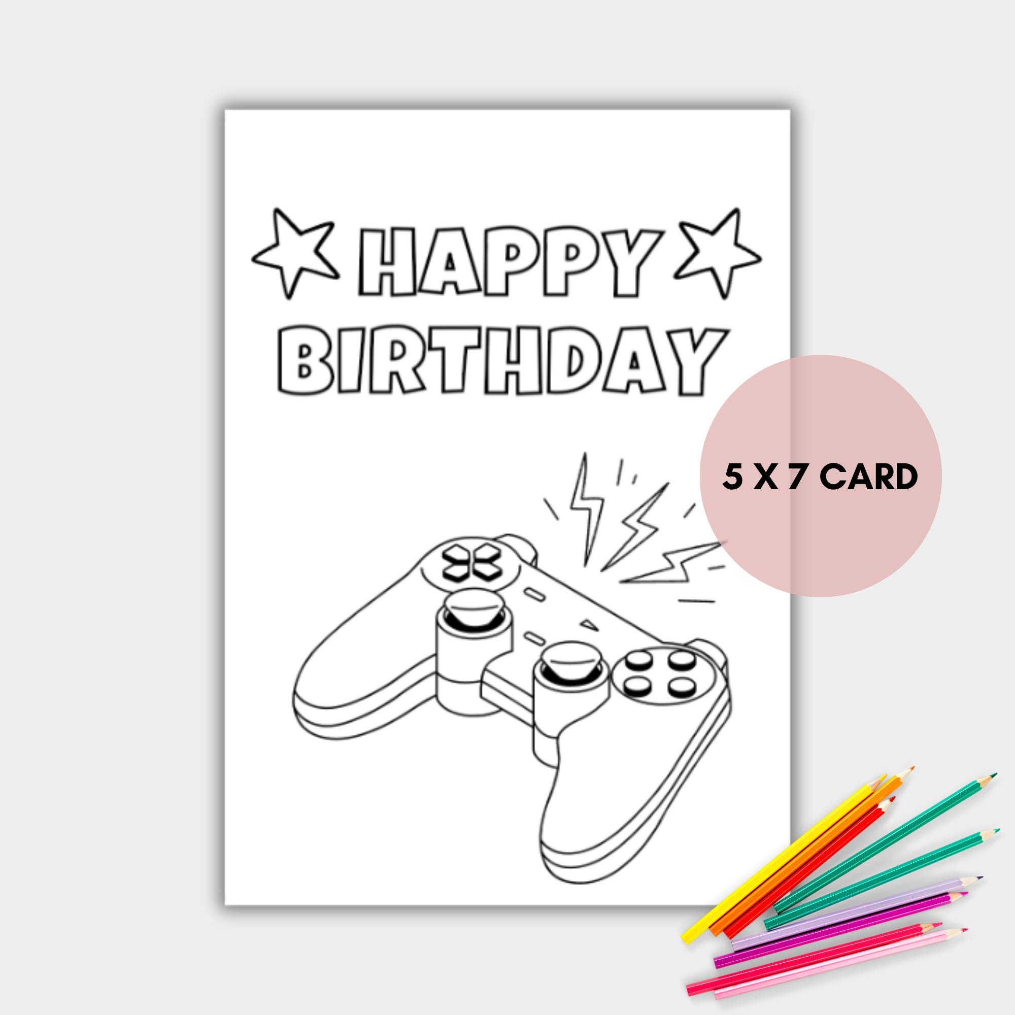 Gamer Coloring Birthday Card for Kids, Printable Video Game Coloring ...