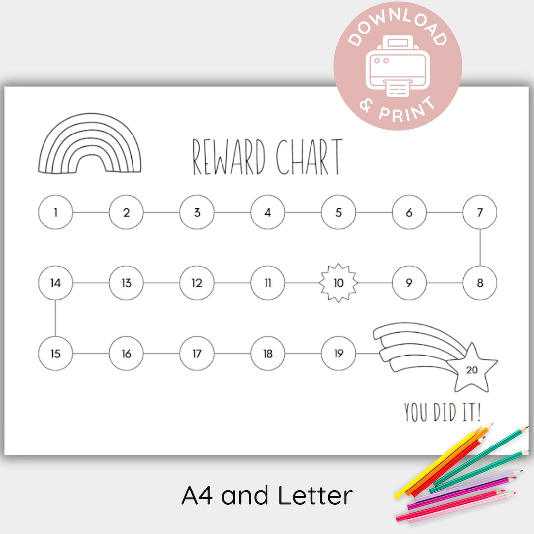 Printable Reward Chart for Kids, Coloring Sticker Chore Chart, Instant ...