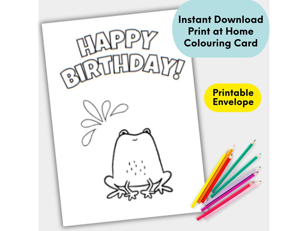 Frog Colouring Birthday Card for Kids, Printable, Instant Download - Etsy