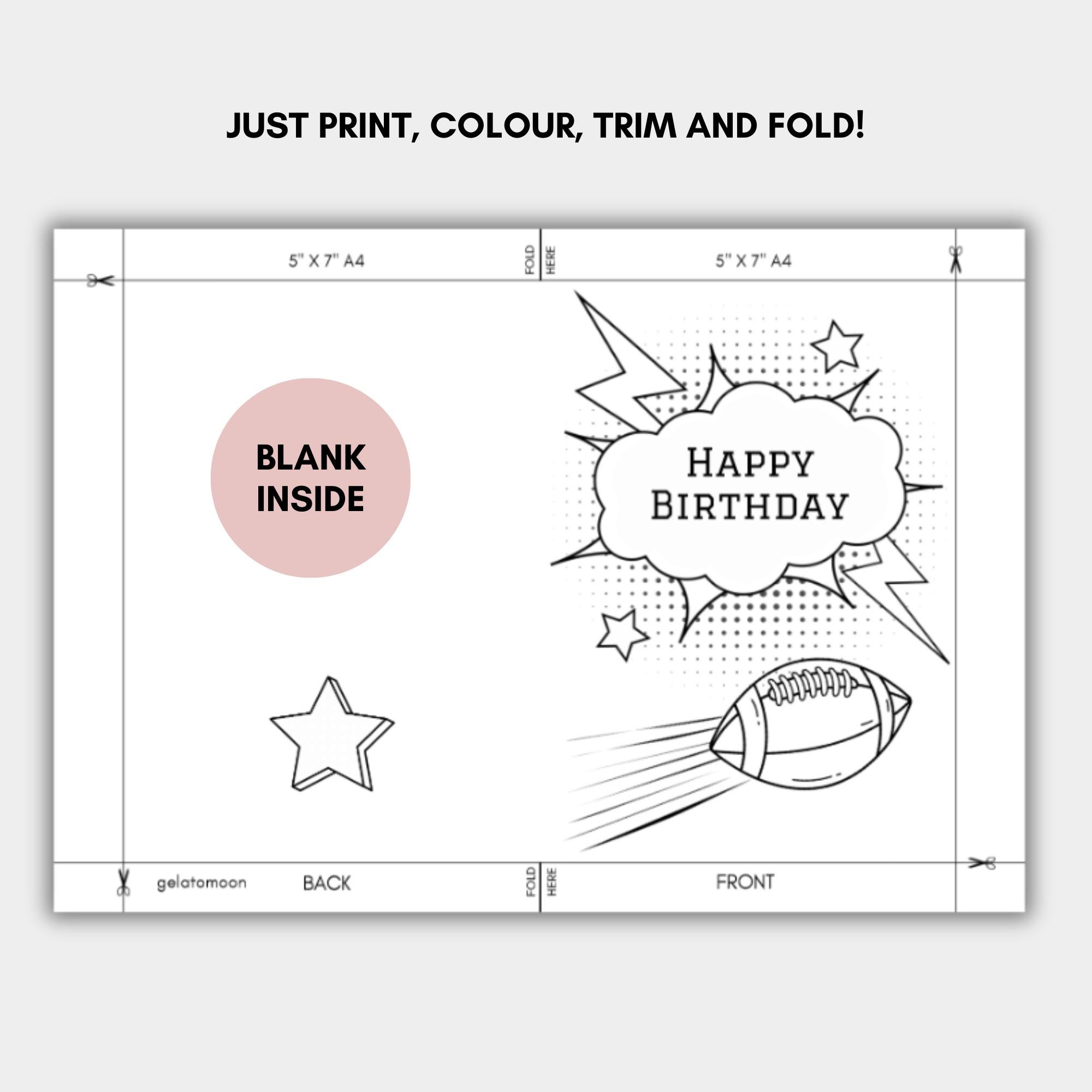 NFL Football Coloring Birthday Card for Kids, Printable Gridiron ...