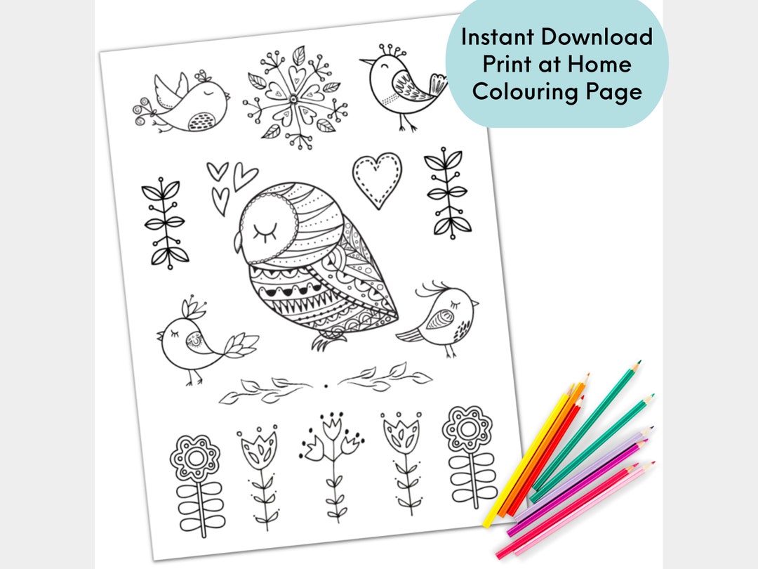 Folk Art Coloring Page, Printable Folk Art Colouring Sheet, Instant ...