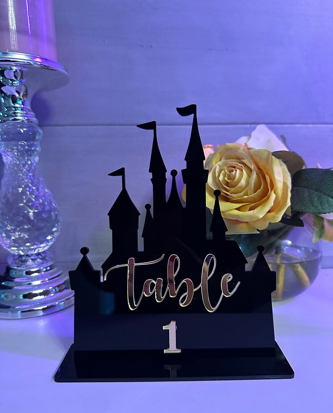 Black/gold Acrylic Castle Table Number Sign W/ Stand. - Etsy