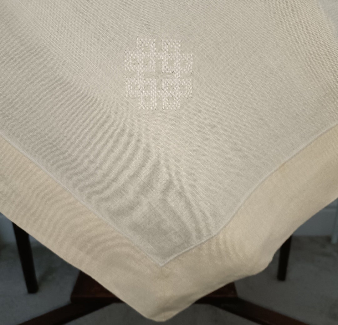 Gorgeous Cream Linen Table Cloth With Some Embroidered Detail and Hem ...