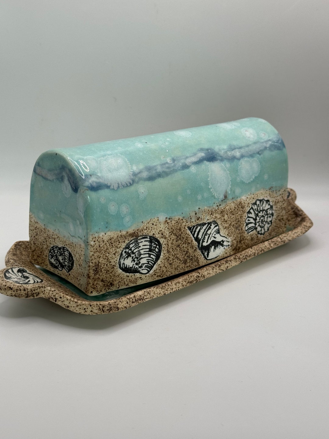 Sea Shell Butter Dish With Lid Ceramic Hand Made Surf and Sand Design ...