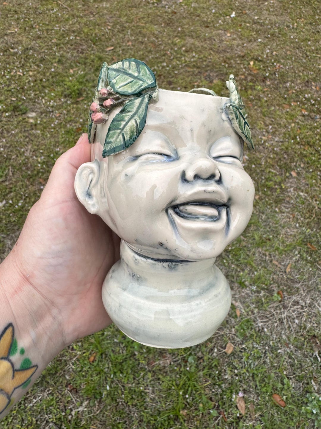 Darling Baby Head Planter Altered Slip Cast Mold Adorned With Hand ...