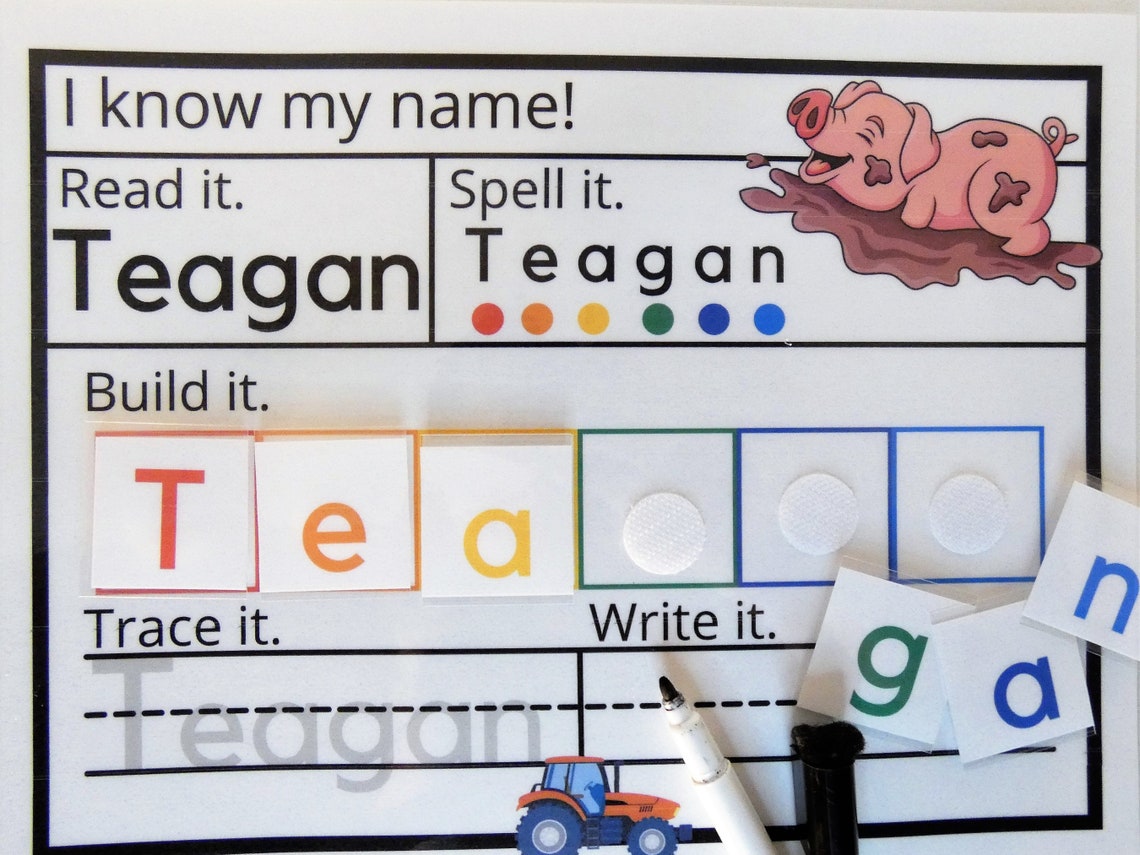 Dry Erase Name Mat, Montesorri Activity to Learn to Spell and Write ...
