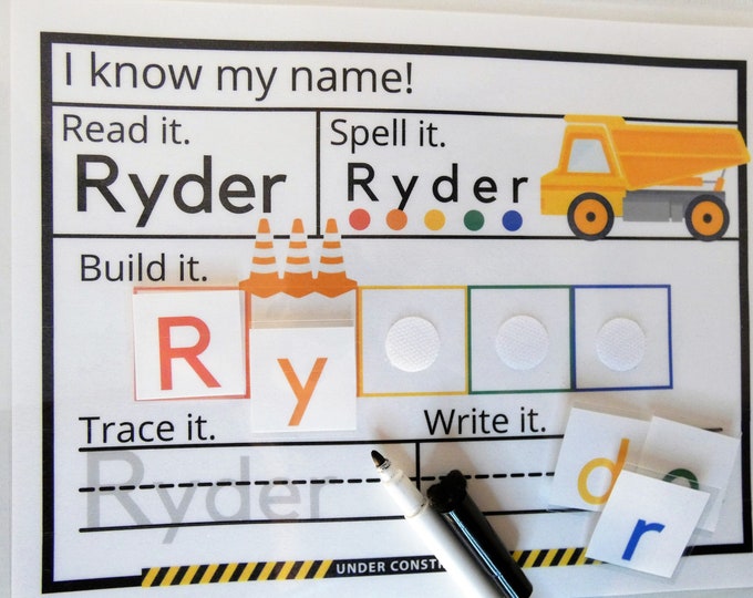 Dry Erase Name Mat, Montesorri Activity to Learn to Spell and Write ...