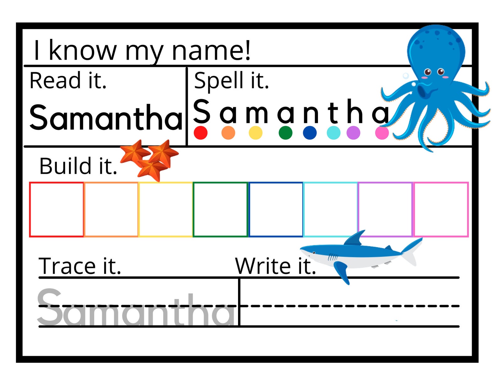 Dry Erase Name Mat Montesorri Activity to Learn to Spell and - Etsy