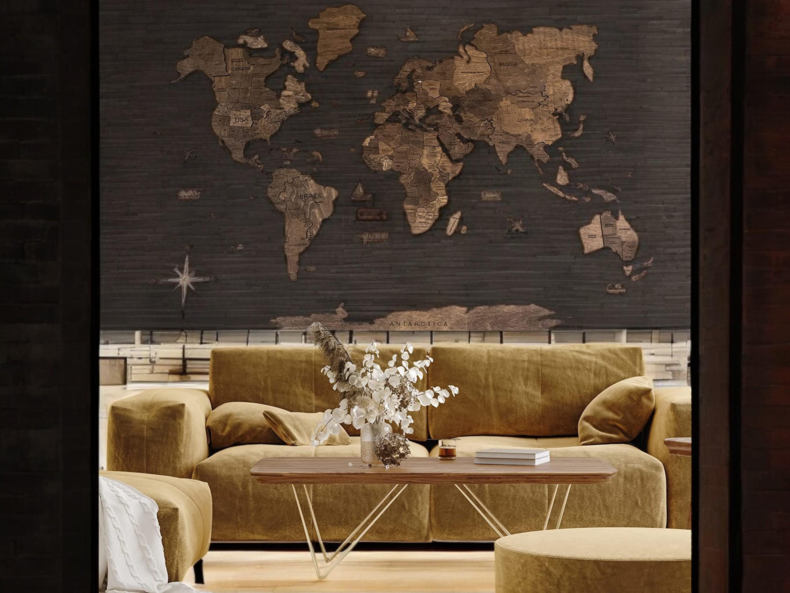 WOOD 3D World Map Wall Art Large Wooden Wall Décor, Perfect ...