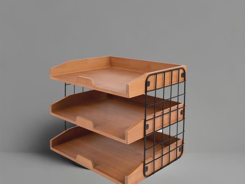 3-tier Wooden Desk Organizer With Metal Frame, Sturdy Letter Tray Paper ...