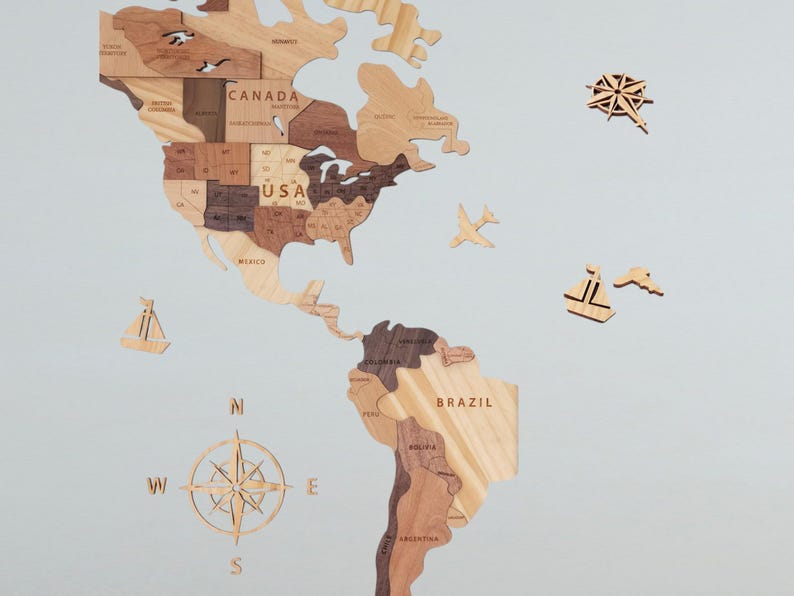 3D Wooden World Map Wall Art Multilayered Solid Wood World Map for Home ...