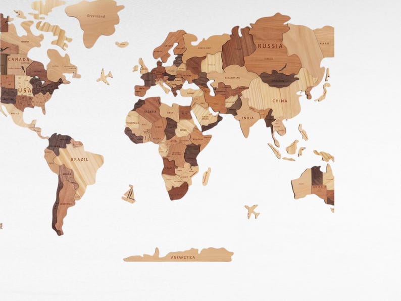 3D Wooden World Map Wall Art Multilayered Solid Wood World Map for Home ...