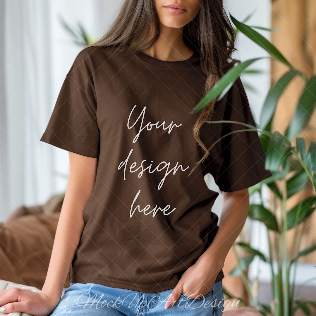 Gildan 64000 Brown T-shirt Mockup, Dark Chocolate T-shirt Mockup Gildan 64000, Gildan Soft Style ...