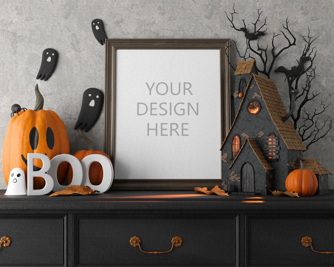 Halloween Mockup, Vertical Digital Frame Mockup, Mockup in Interior ...