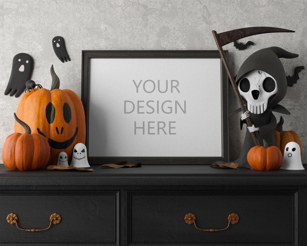 Horizontal Digital Frame Mockup, Halloween Mockup, Fall Mockup, Poster ...